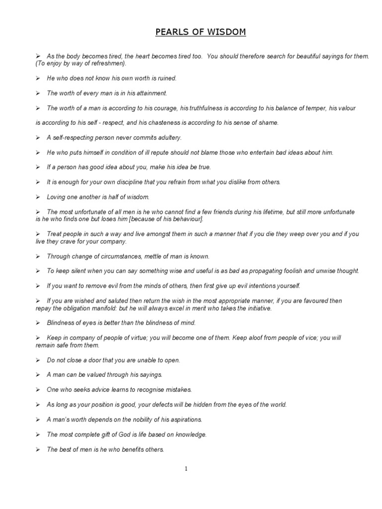 Pearls of Wisdom | PDF | Wisdom | Meaning Of Life