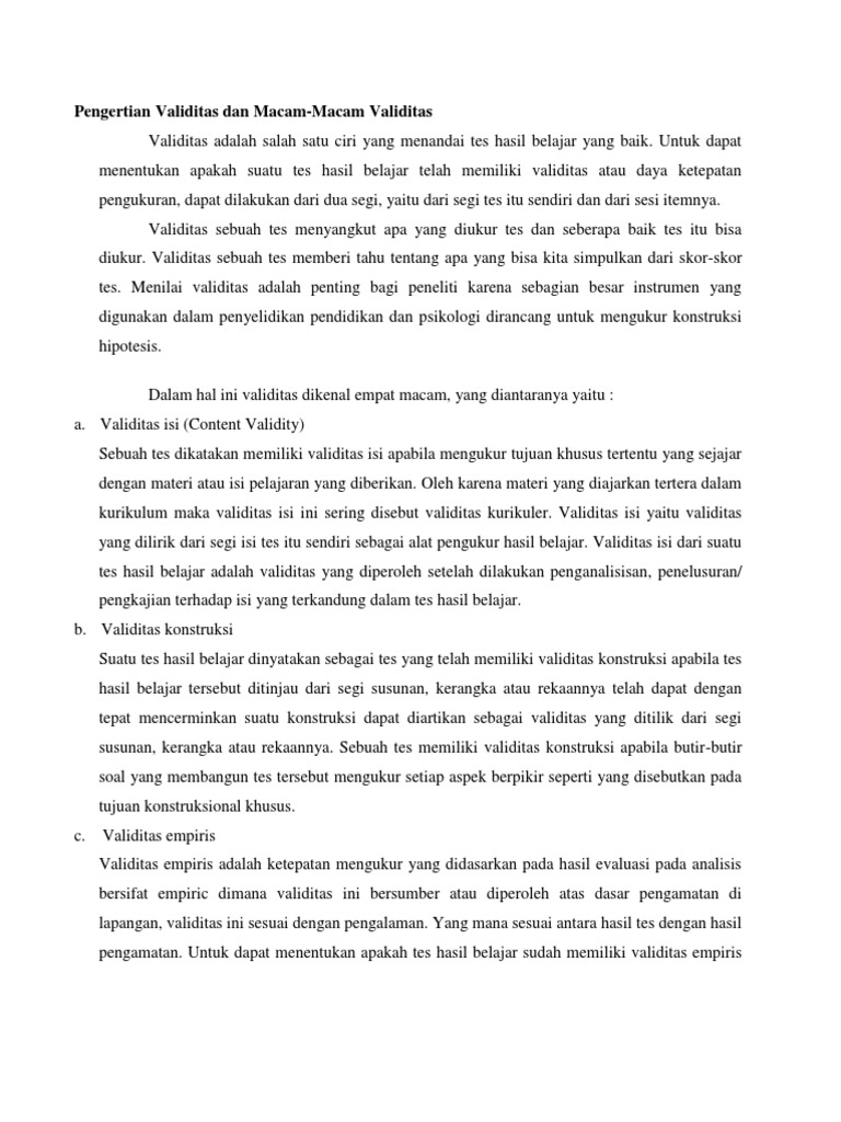 Pengertian Validitas Dan Macam | PDF | Metode & Bahan Ajar