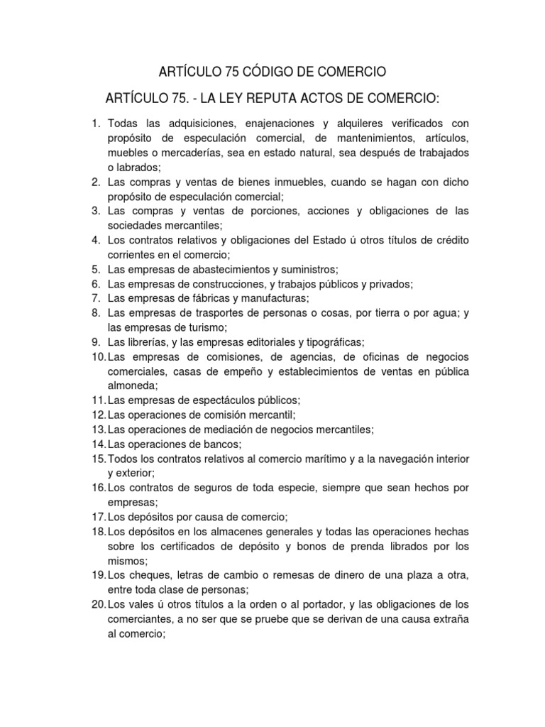 Artículo 75 Código de Comercio | PDF | Comercio | Instrumento negociable