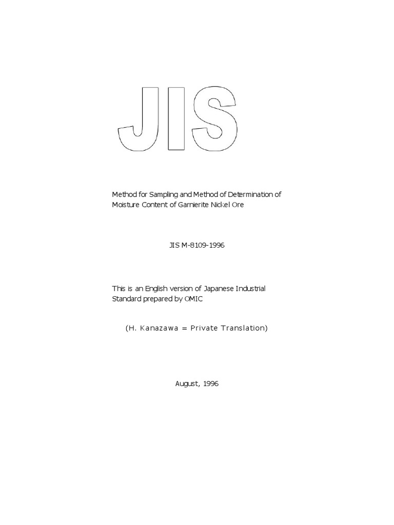 JIS M 8109-1996 Method For Sampling and Method of Determination of Moisture Content of ...