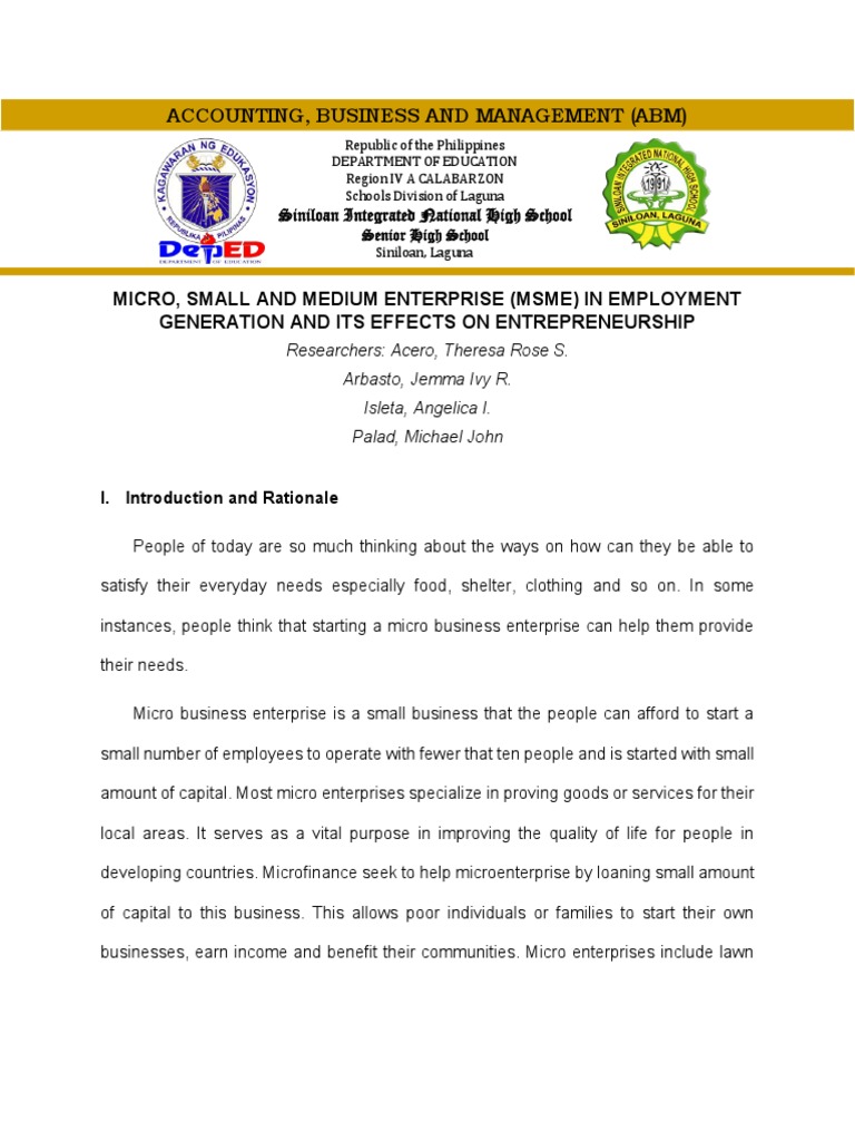 MSME Concept Paper | PDF | Entrepreneurship | Small And Medium Sized ...