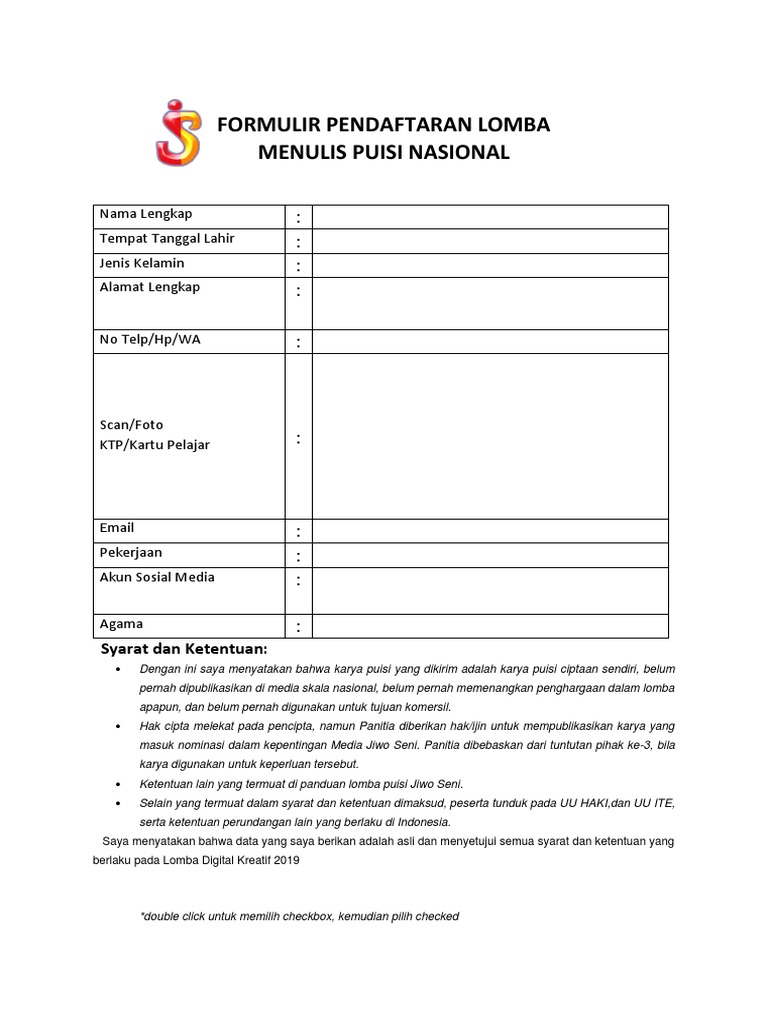 Formulir Lomba Menulis Puisi Nasional | PDF | Karier & Perkembangan