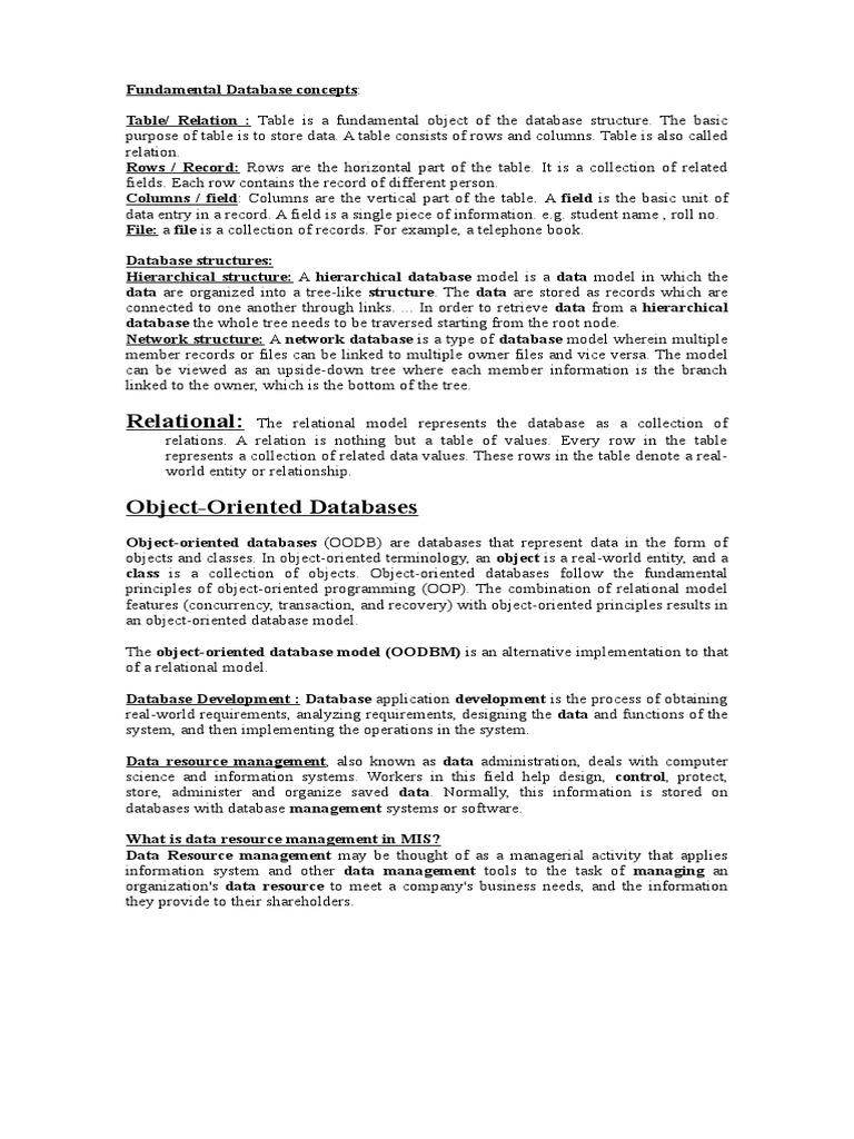 Fundamental Database Concepts | PDF | Object Oriented Programming | Databases