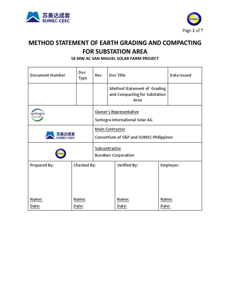 Method Statement - Earth Grading and Compacting | PDF | Truck | Road