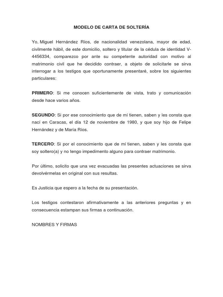 Modelo de Carta de Soltería | PDF