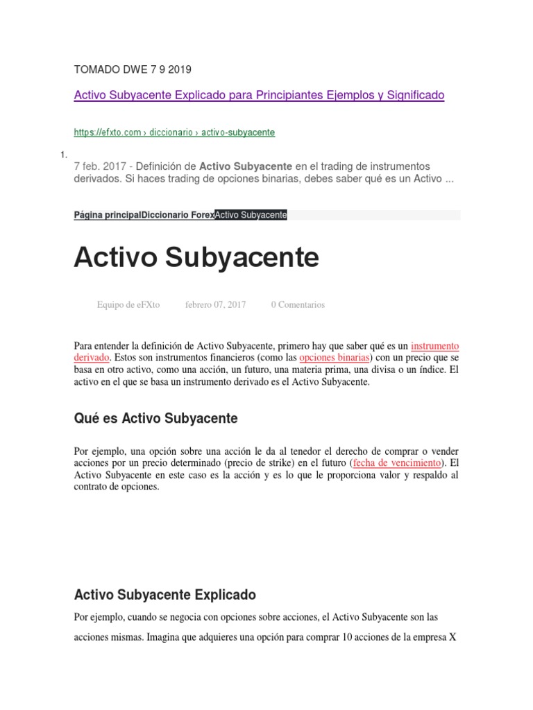 Activo Subyacente | PDF | Opción (Finanzas) | Mercados financieros