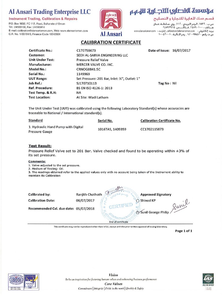 Pressure Relief Valve Certificate PDF | PDF Pressure Relief Valve Certificate PDF | PDF