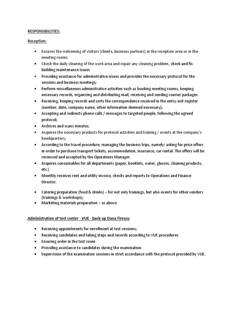 Receptionist & Office Admin Duties | PDF | Communication | Business