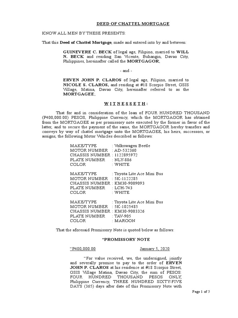 Chattel Mortgage | PDF | Mortgage Law | Foreclosure