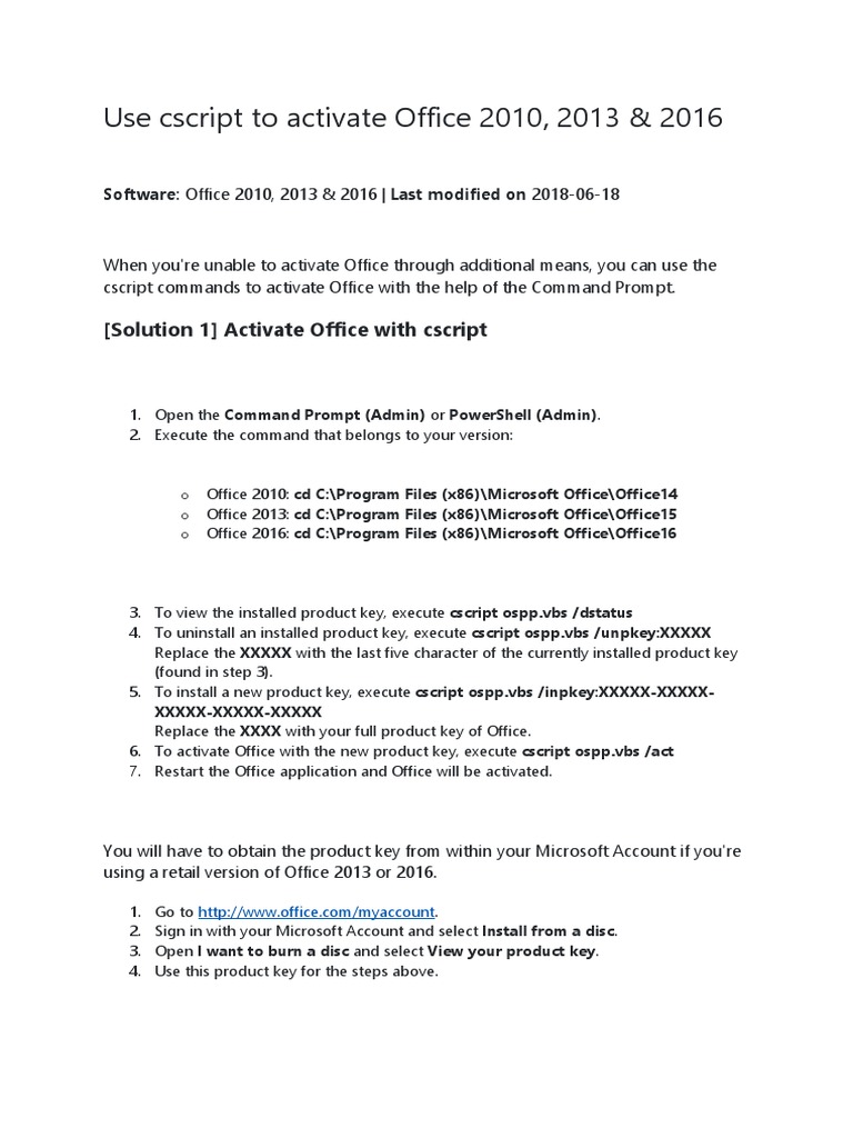 Activate Office 2010-2016 Using cscript | PDF | Microsoft Office 2010 ...