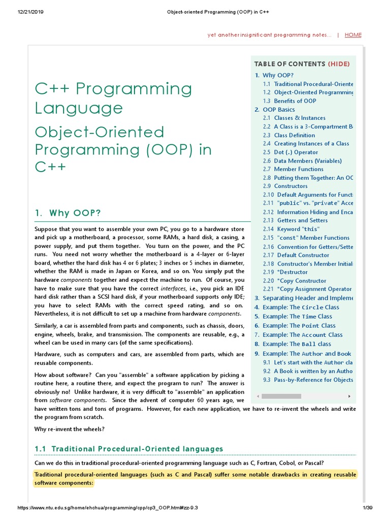 Object-Oriented Programming (OOP) in C++ | PDF | Class (Computer ...