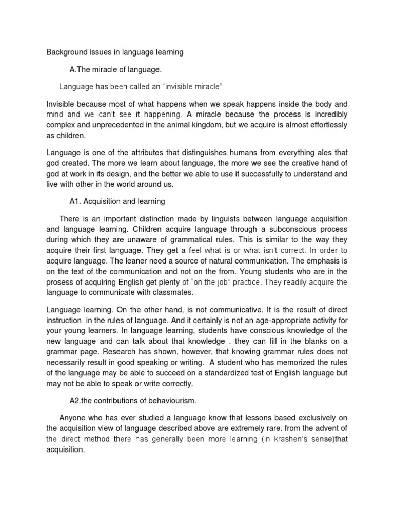 Background Issues in Language Learning | PDF | Behaviorism | Language Acquisition