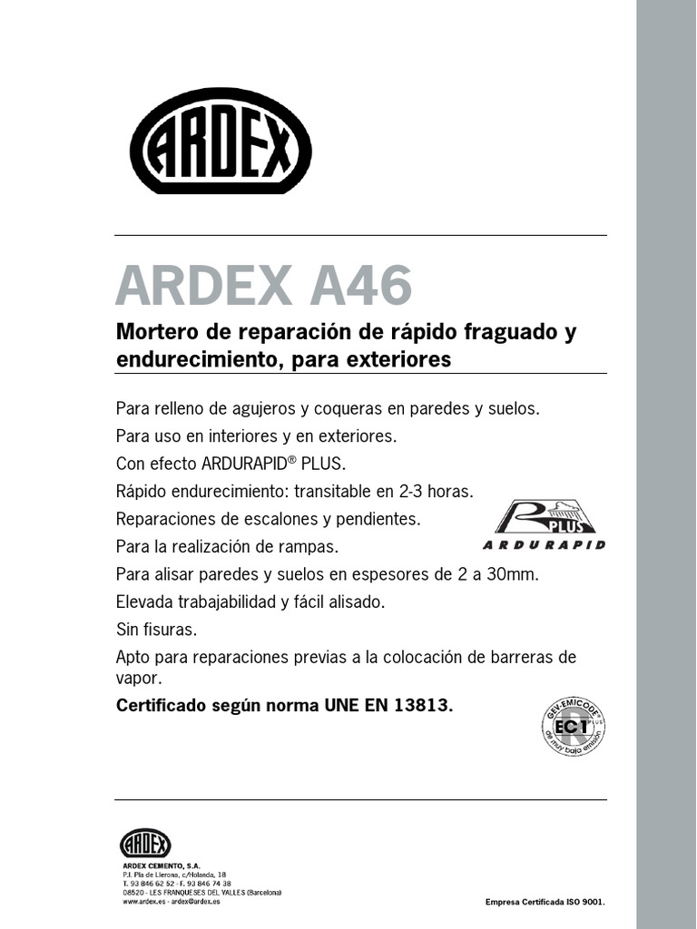 Ardex A46 - 2016 PDF | PDF | Hormigón | Cemento