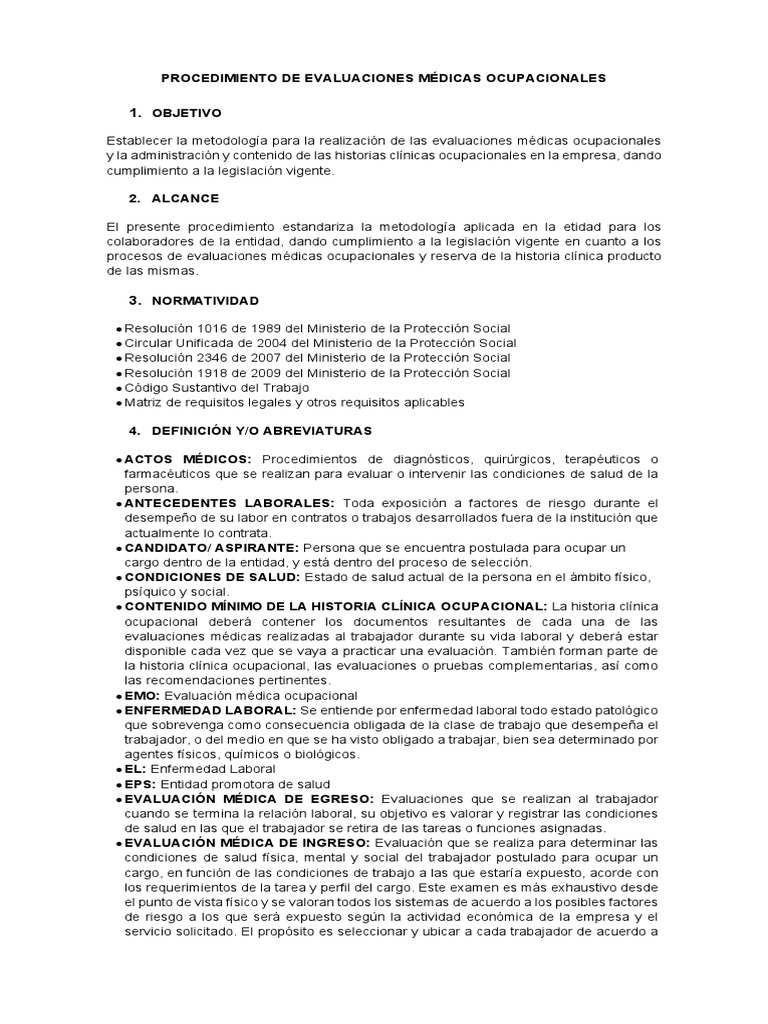 Procedimiento de Emo PDF | PDF | Historial médico | Seguridad y salud ...