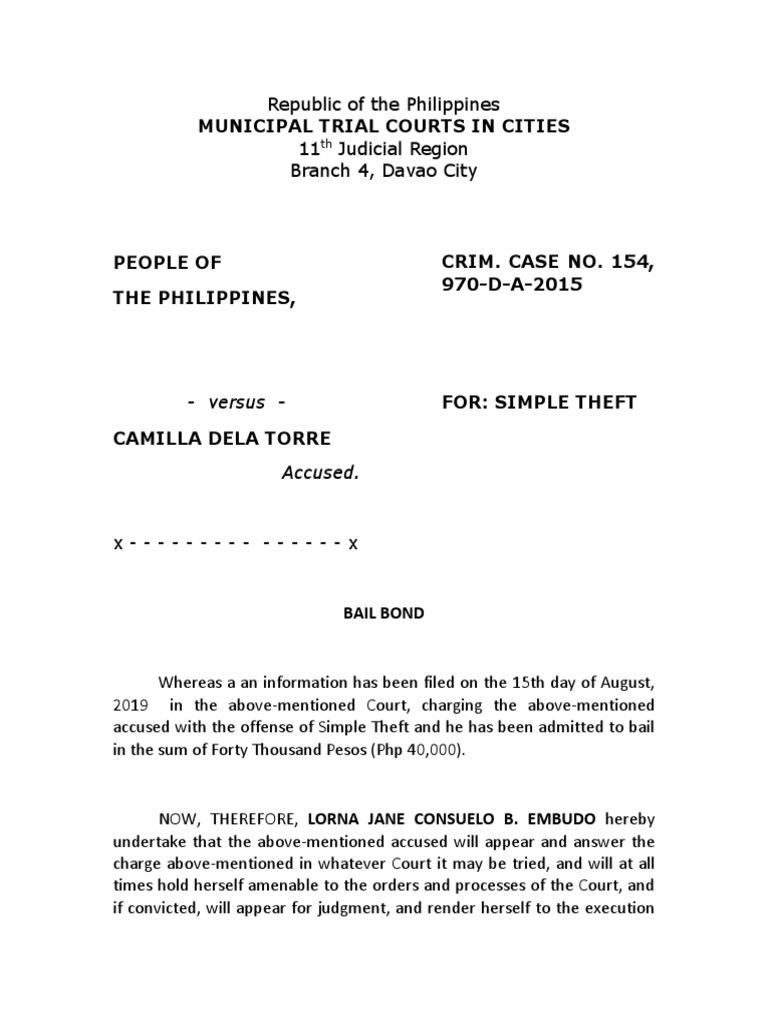 Bail Bond Affidavit | PDF | Bail | Virtue