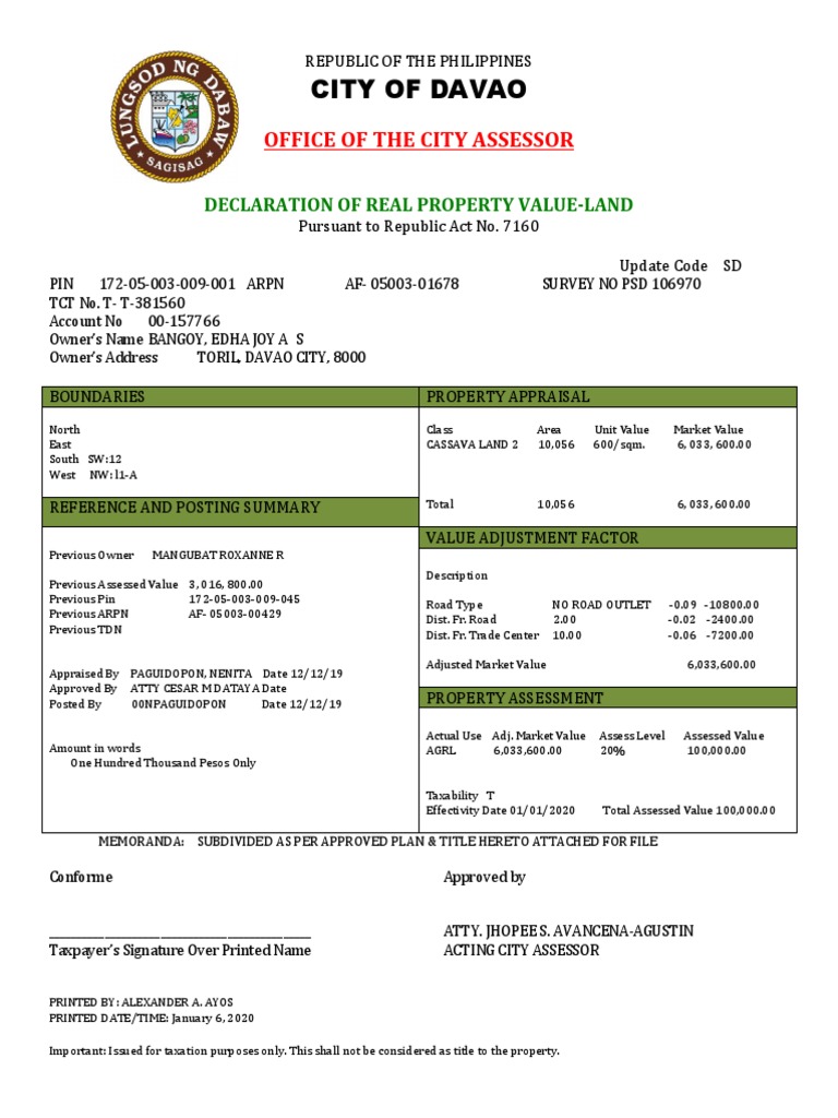 Tax Declaration Sample | PDF | Taxes | Public Finance