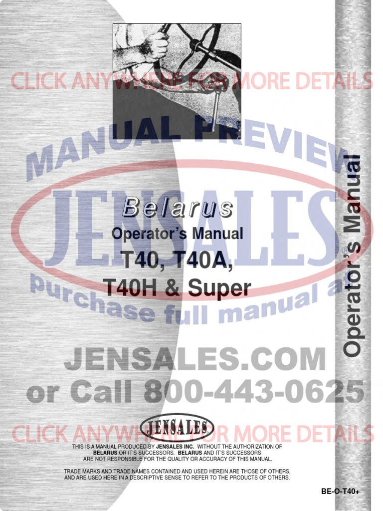 Belarus T40 Tractor Operator Manual | PDF | Tractor | Engines