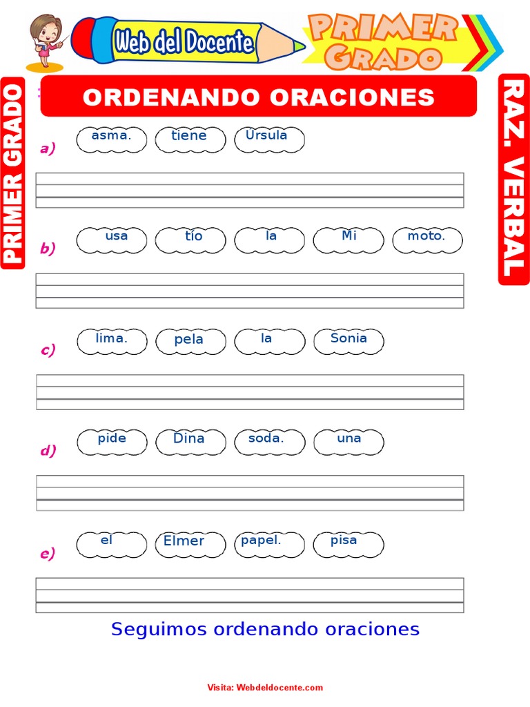 Hojas De Trabajo Para Completar Oraciones De Primer Grado