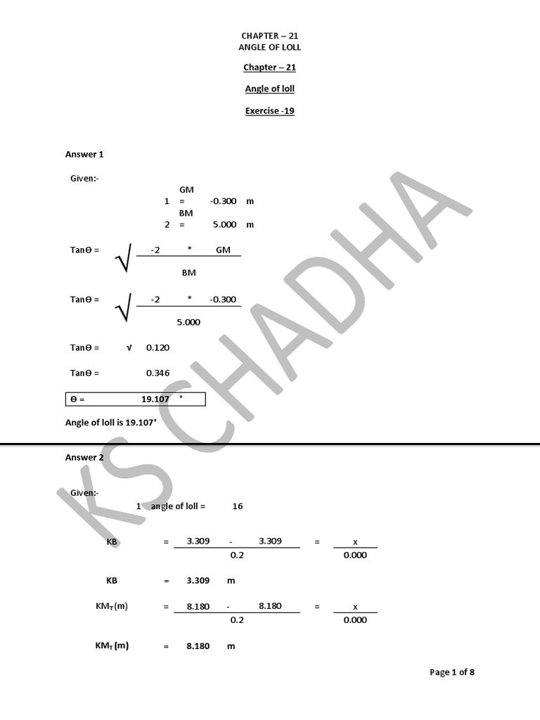 Chapter 21 (Angle of Loll) - Min | PDF | Shipbuilding | Naval Architecture