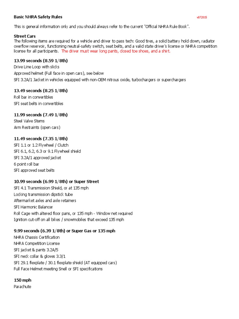 Basic NHRA Safety Rules PDF | PDF | Seat Belt | Screw