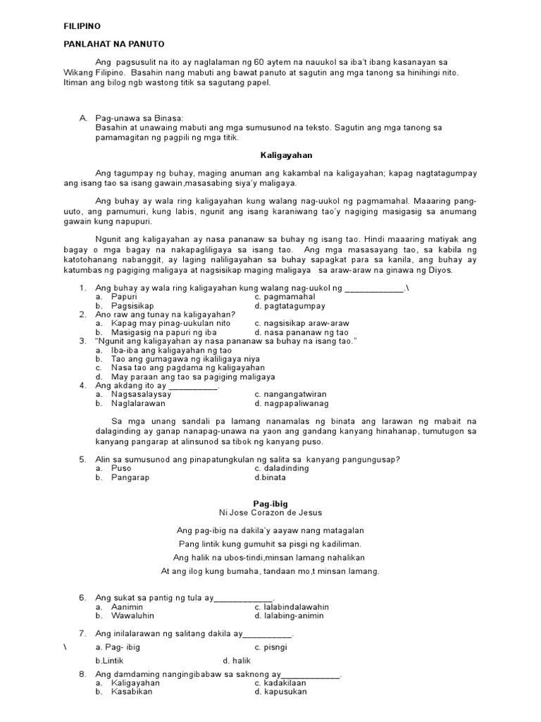 FILIPINO Exam | PDF