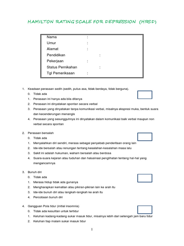 Hamilton Rating Scale For Depression | PDF | Pengembangan Diri | Sains & Matematika