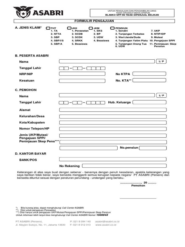 Form Pengajuan Asabri | PDF