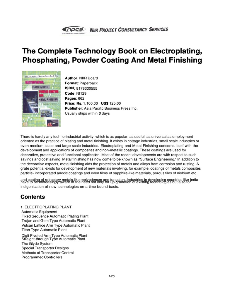 (NIIR) The Complete Technology Book On Electroplating, Phosphating ...