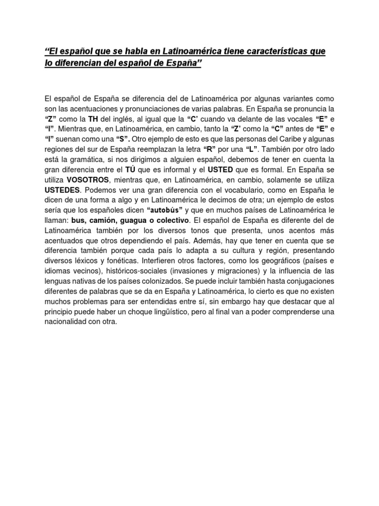 Diferencias del español en Latinoamérica y España | PDF | Viajes y ...