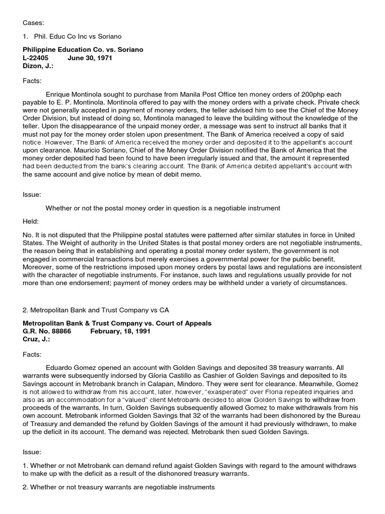 2019 Negotiable Instruments Case Digest | PDF | Negotiable Instrument ...
