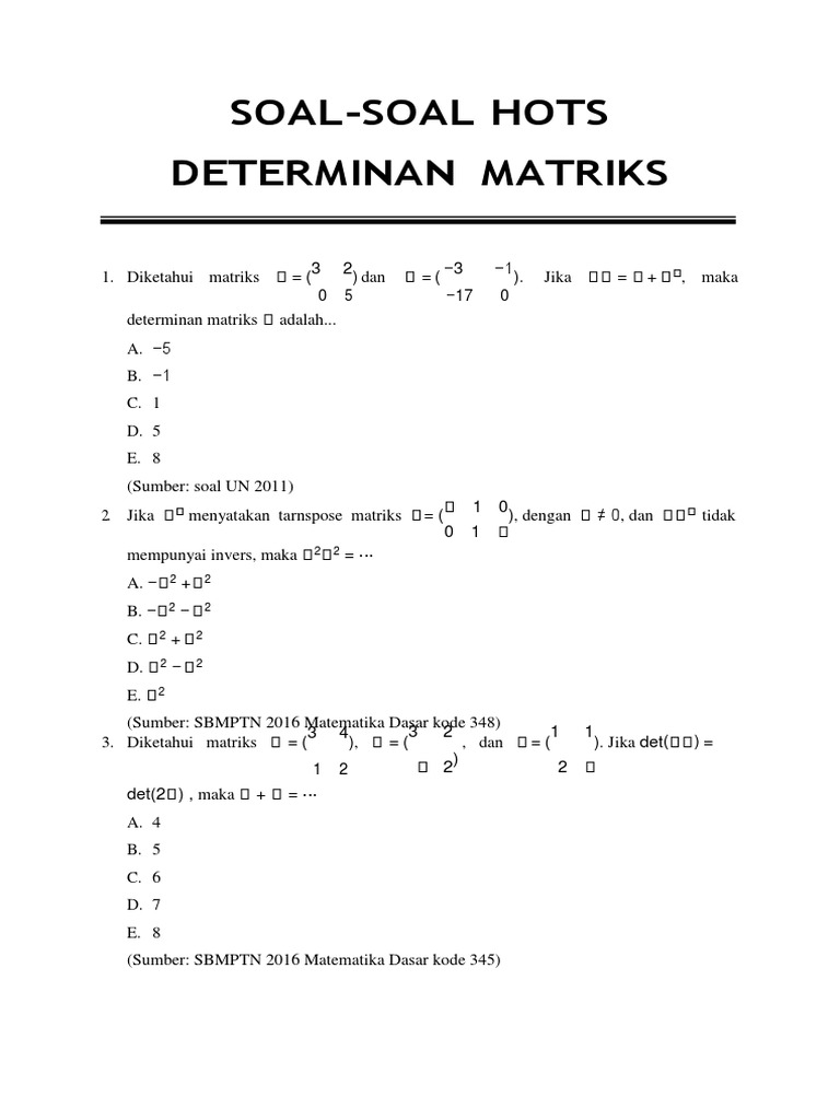 Soal Hots Determinan Matriks | PDF