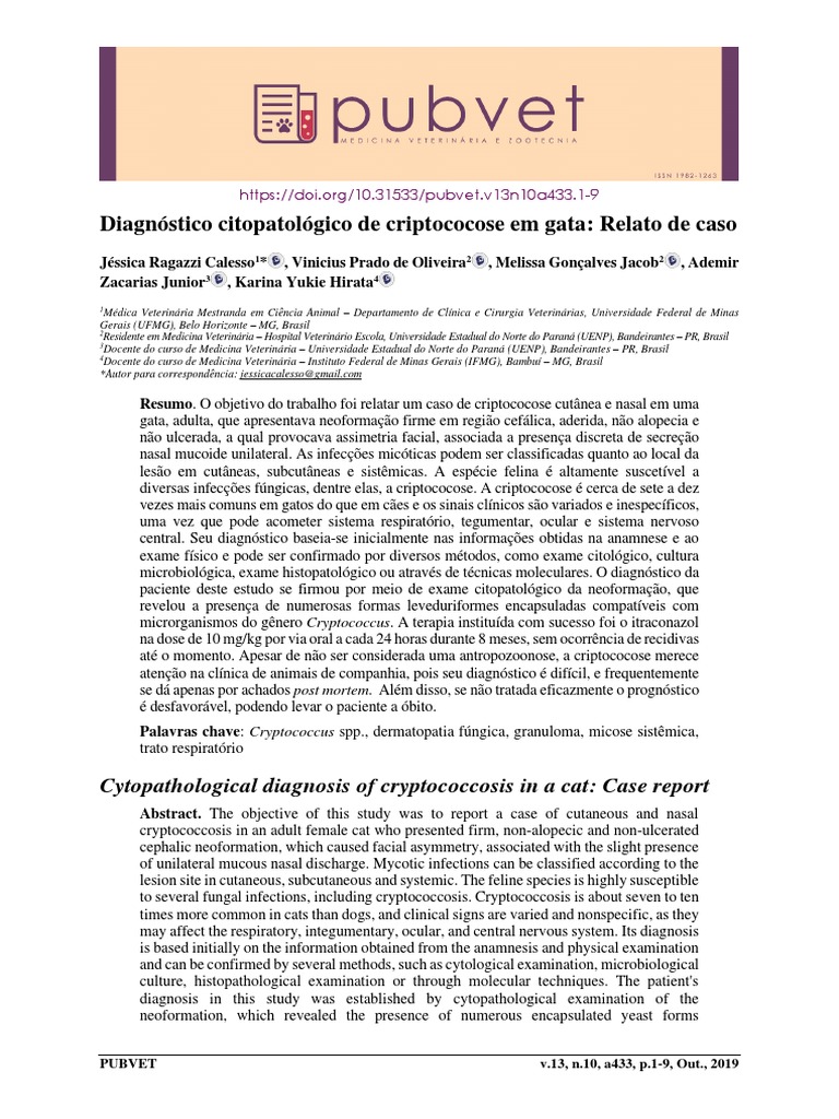 Diagnostico Citopatologico de Criptococose em Gata PDF | PDF | Gatos ...