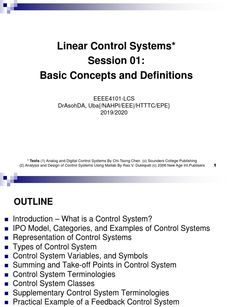 EEEE4105-PPT01-Linear Control Systems-V01 PDF | PDF | Control Theory ...