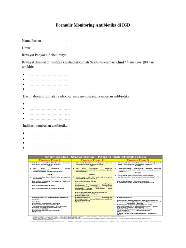 Formulir Monitoring Antibiotika Di IGD | PDF