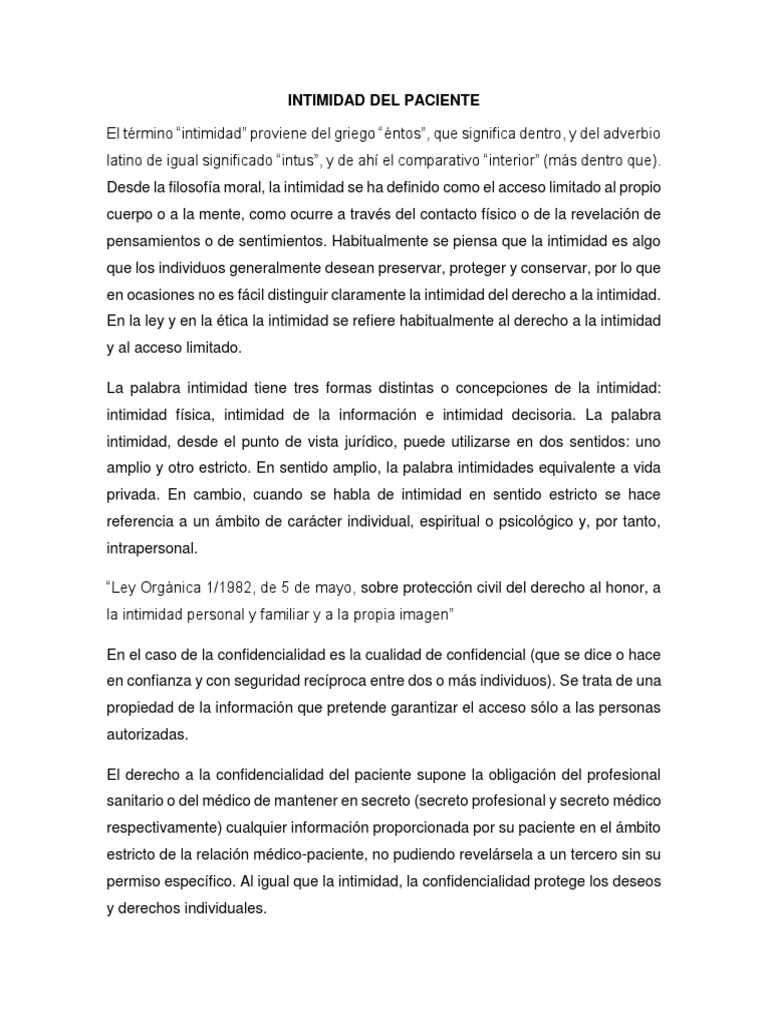 Intimidad Del Paciente | PDF | Confidencialidad | Derecho a la privacidad