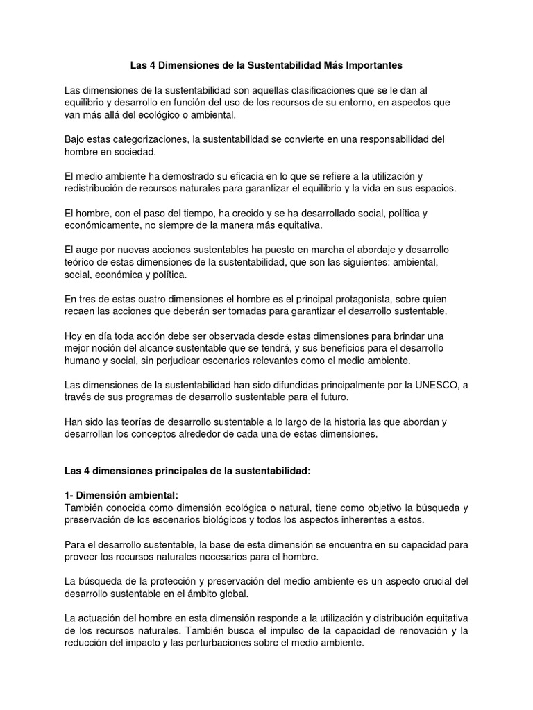 Las 4 Dimensiones de Sustentabilidad | PDF | Sustentabilidad | Desarrollo sostenible