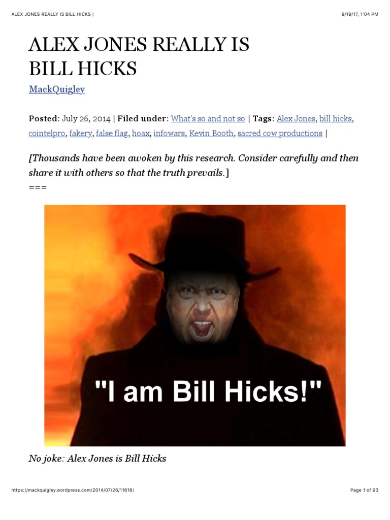 Alex Jones Is Really Bill Hicks | PDF