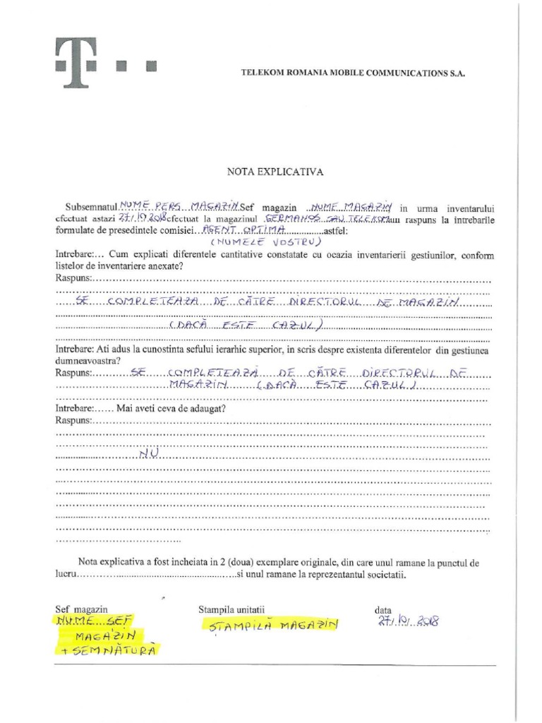 Formular Nota Explicativa | PDF