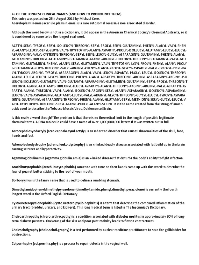 45 of The Longest Clinical Names | PDF | Medical Specialties | Clinical ...