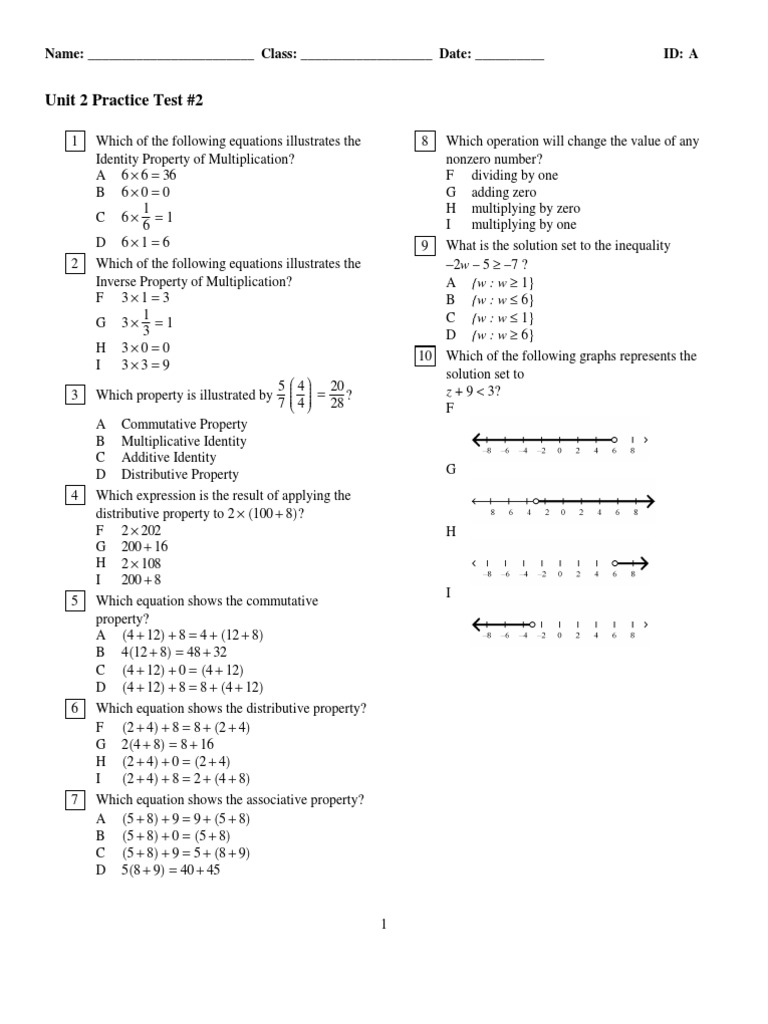 Unit 2 Practice Test 2 Name Class Date Id A Pdf Inequality Mathematics