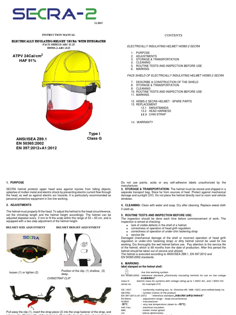 Secra 2 - H058S-2 ARC-E-25 Helmet PDF | PDF | Insulator (Electricity ...