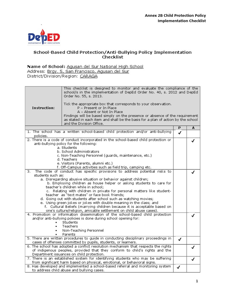 Annex 2B Child Protection Policy - To Be Submitted | PDF | Bullying ...