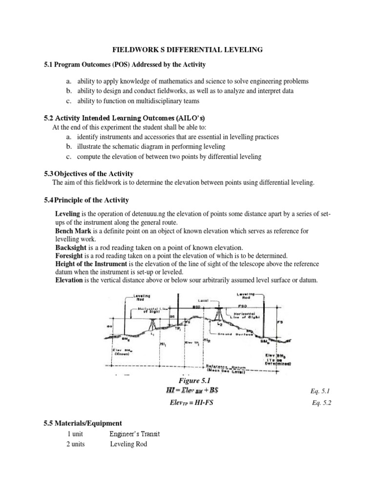 FW 5 Differential Leveling INC | PDF | Elevation | Science