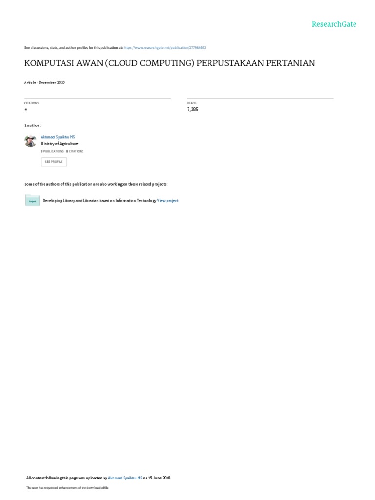 Komputasi Awan Cloud Computing Perpustakaan Pertan | PDF