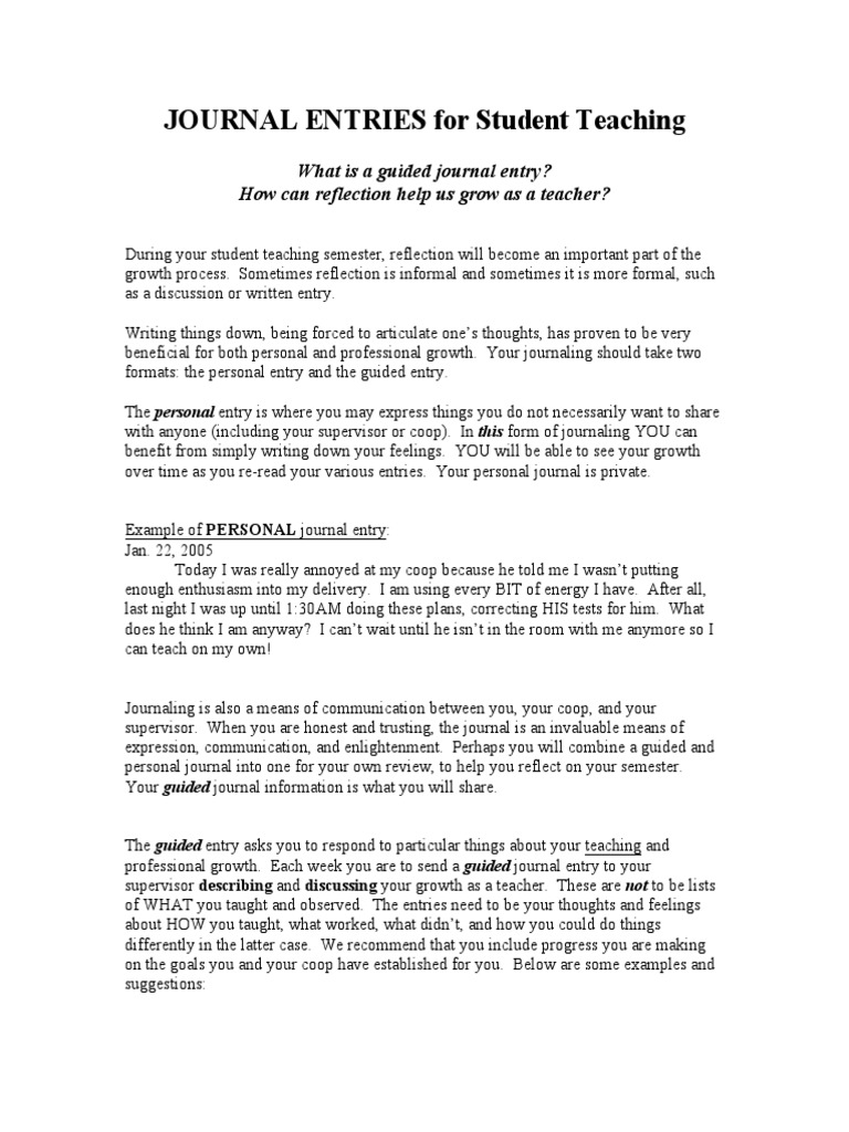 Student Teaching Journal Entry Guide | PDF | Classroom Management ...