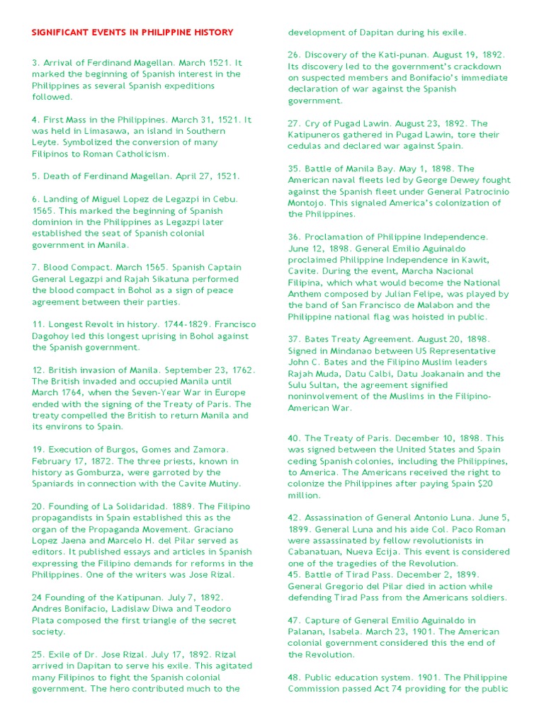 Significant Events in Philippine History | PDF | President Of The ...