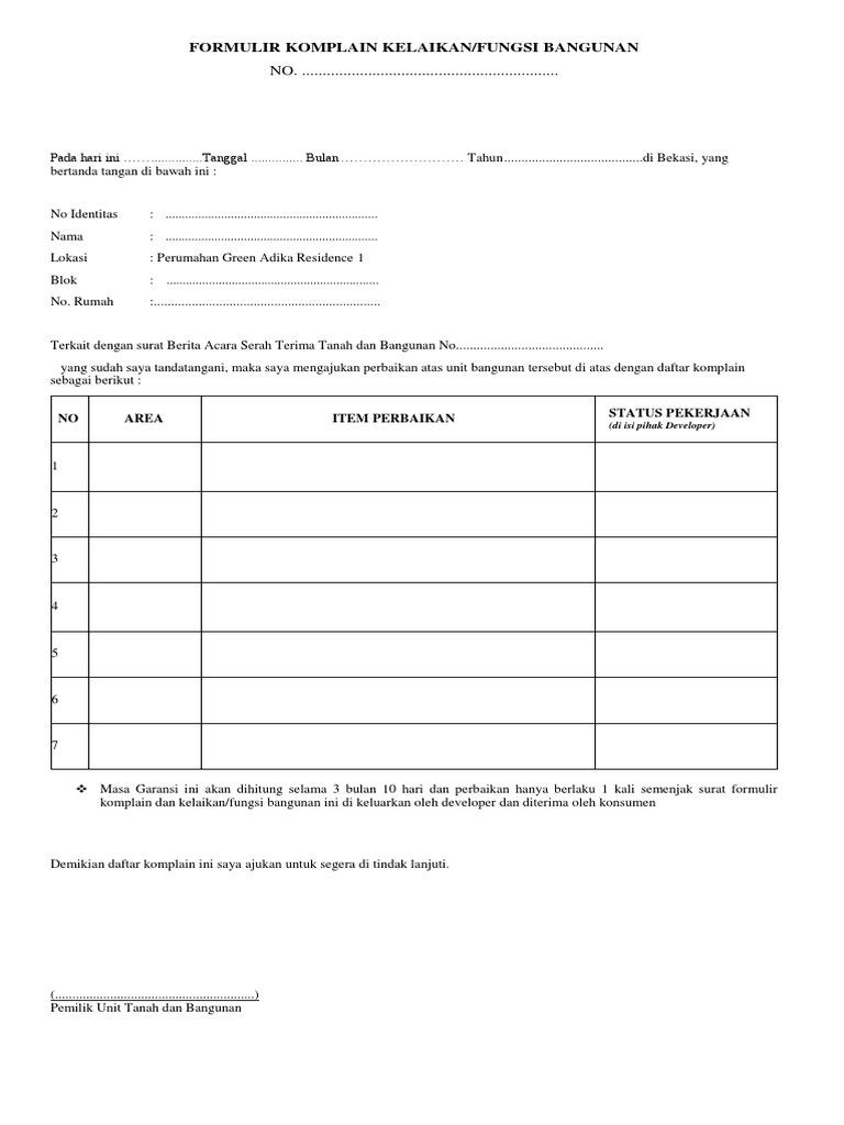Form Komplain | PDF