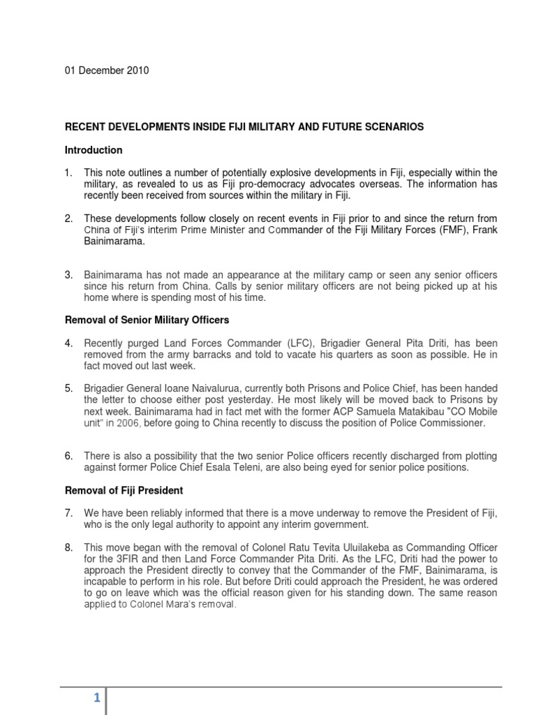 Fiji Briefing Note 01 December 2010 Template | PDF | Fiji | Government