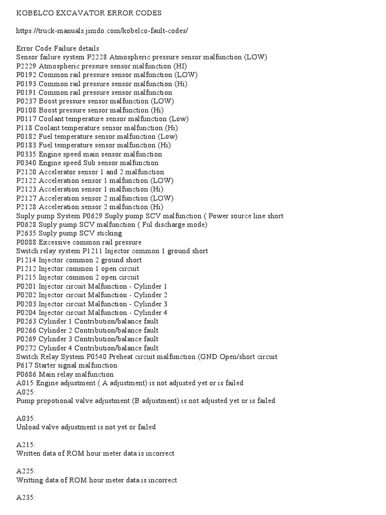 Codigos de Errores Kobelco | PDF | Fuel Injection | Relay