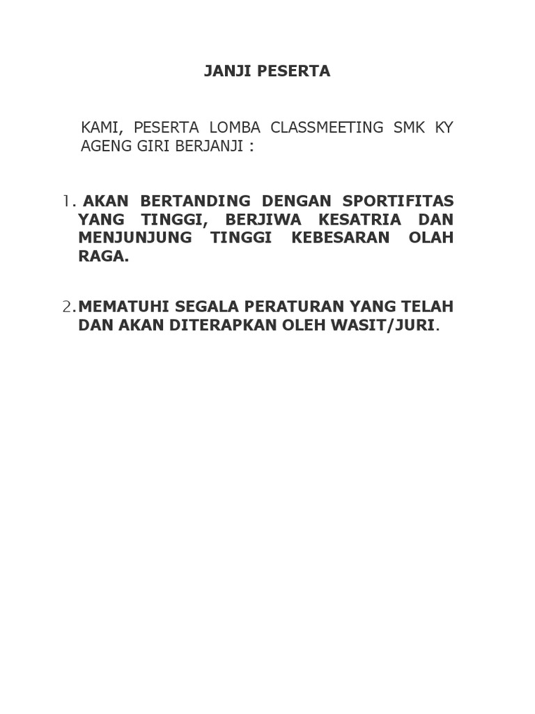 Janji Peserta Juri Wasit | PDF